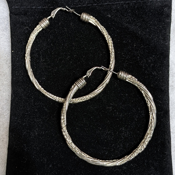 Vintage | Jewelry | Vintage Twisted Silver Hoop Earrings | Poshmark